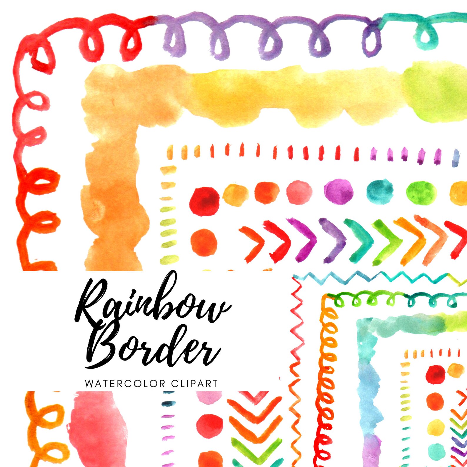 Watercolor Rainbow Border Clip Art Border Clipart Frame - Etsy