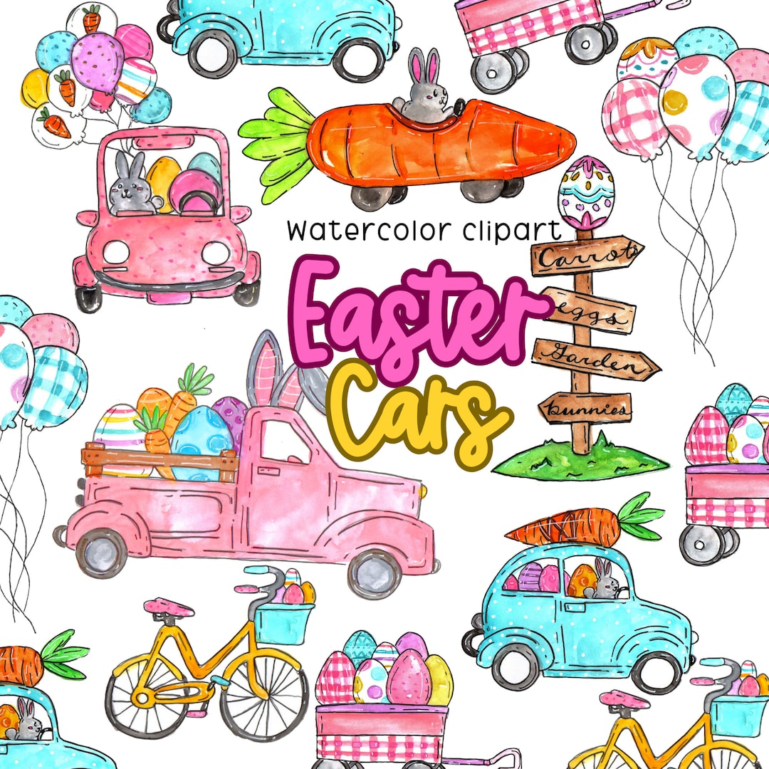 Watercolor Easter Clip Art - Car - Transportation - Easter Eggs ...
