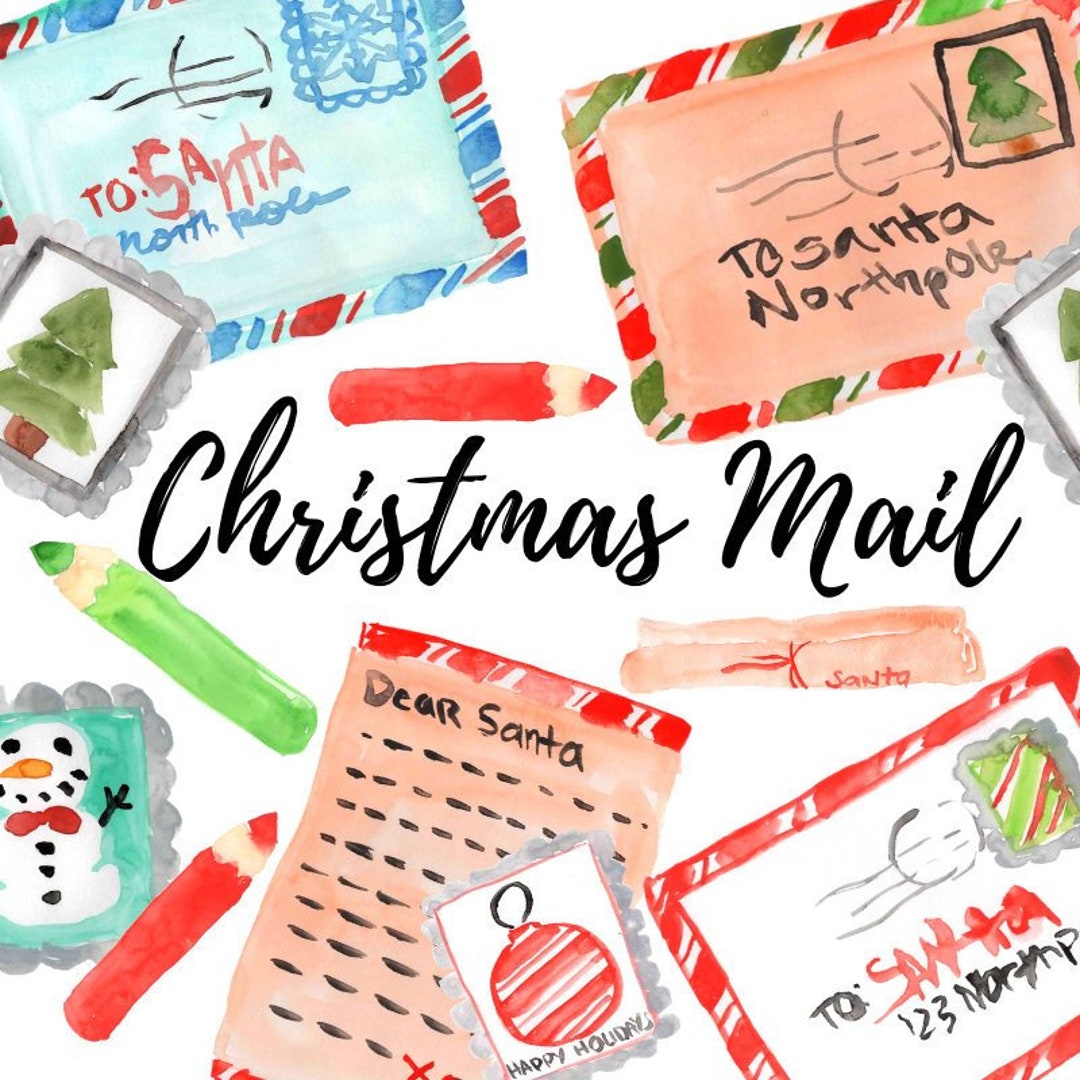 Watercolor Christmas Mail Clipart Santa Mail North Pole Letter - Etsy