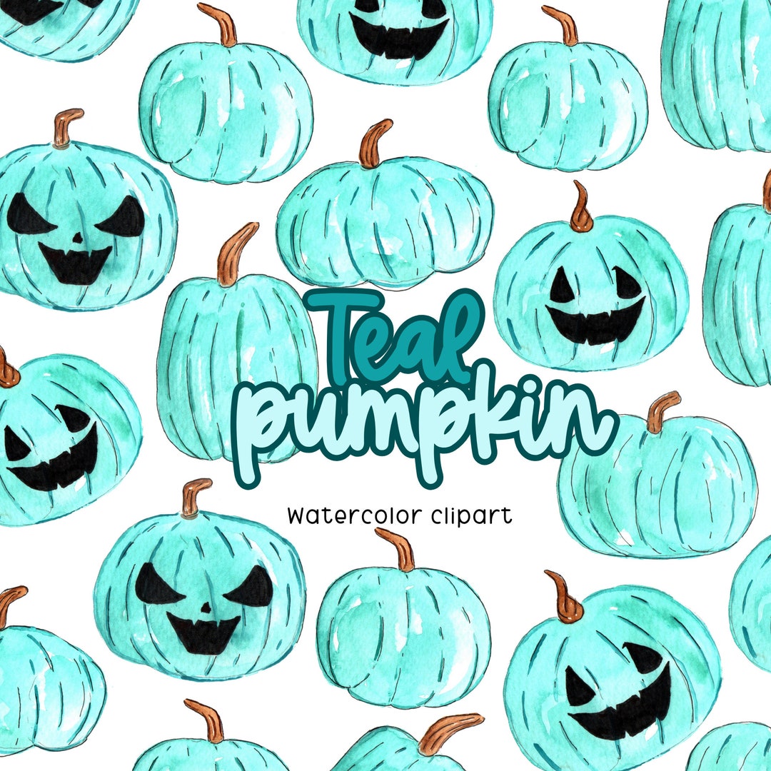 Watercolor Pumpkin Halloween Clip Art Teal Pumpkin Project, Allergy ...
