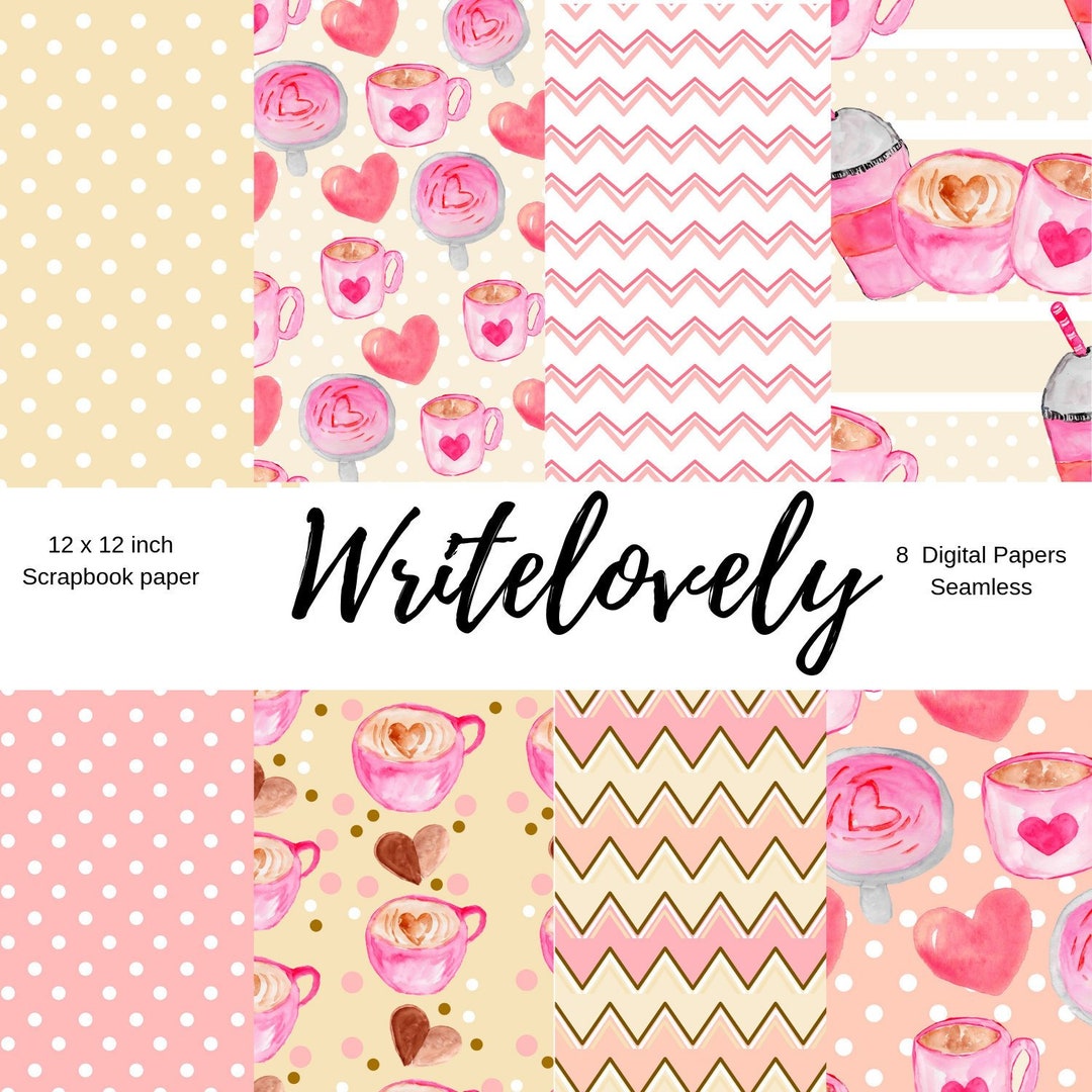 Seamless Valentines Day Digital Scrapbook Paper - Coffee Digital Paper ...