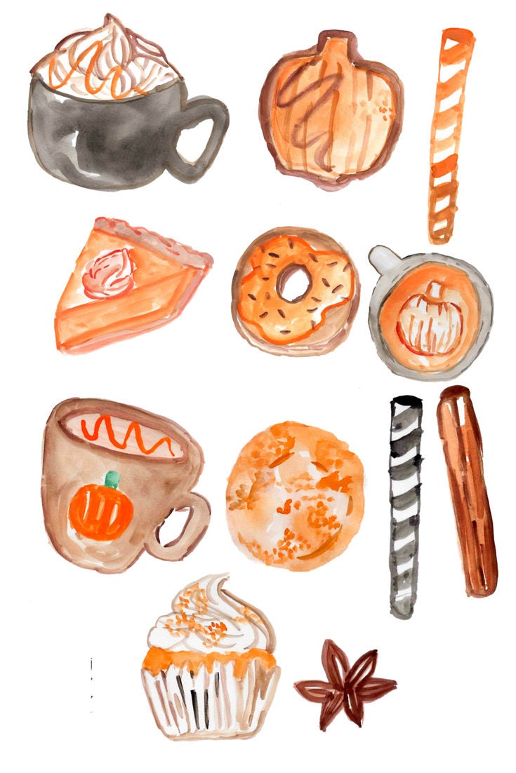 Watercolor Pumpkin Spice Clipart. Fall Autumn Treats Illustration in ...