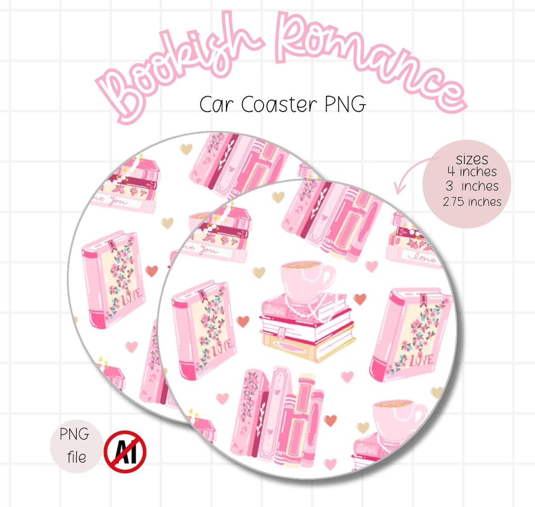 Coquette Book Lover Car Coaster PNG, Bookish Romance Book Coaster ...