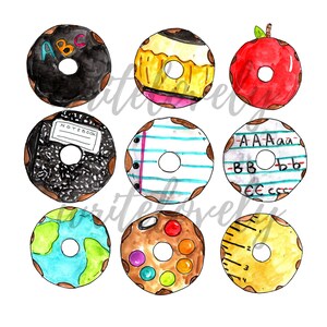Back to School Watercolor Clip Art - Donuts - Food PNG Graphics for ...