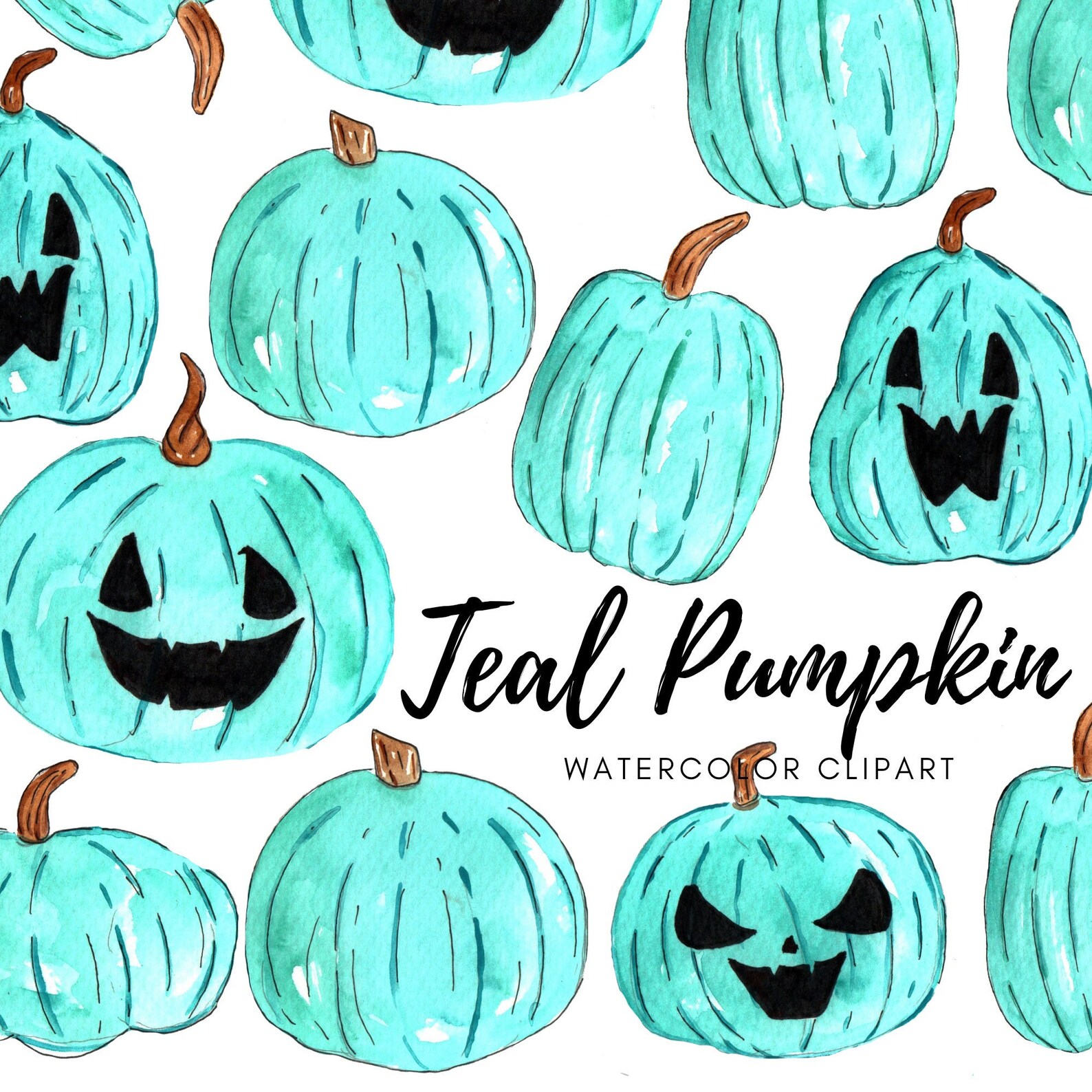 Watercolor Pumpkin Halloween Clip Art Teal Pumpkin Project - Etsy