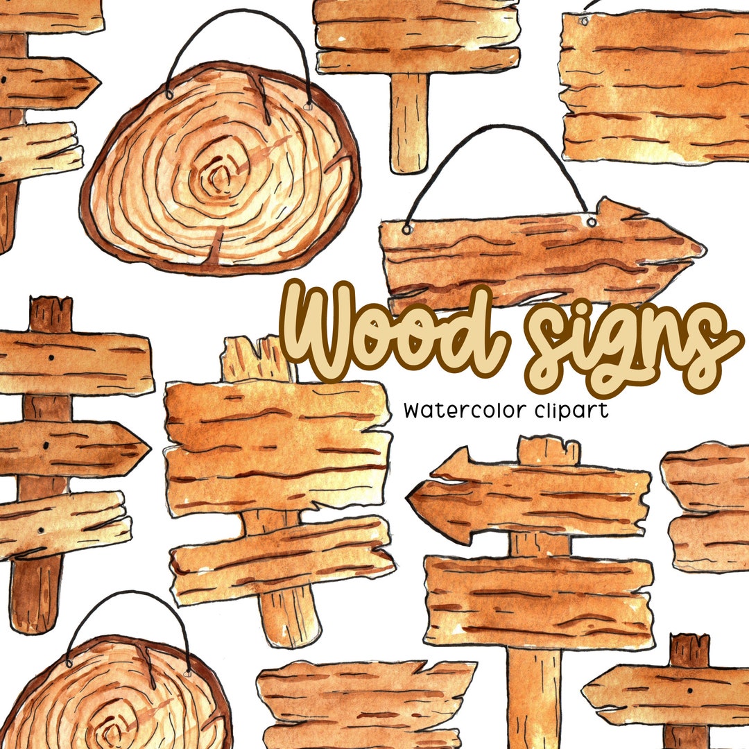 Watercolor Wooden Sign Clipart - Hanging Signs, Planks, Signboards ...