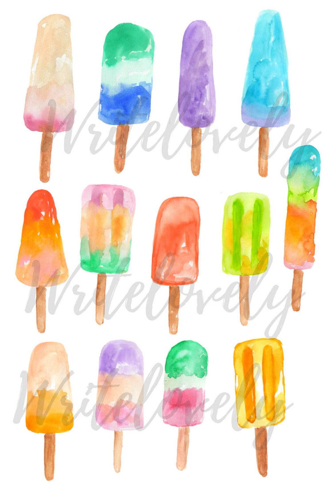 Watercolor Popsicle Clip Art ice Cream Summer Illustration - Etsy