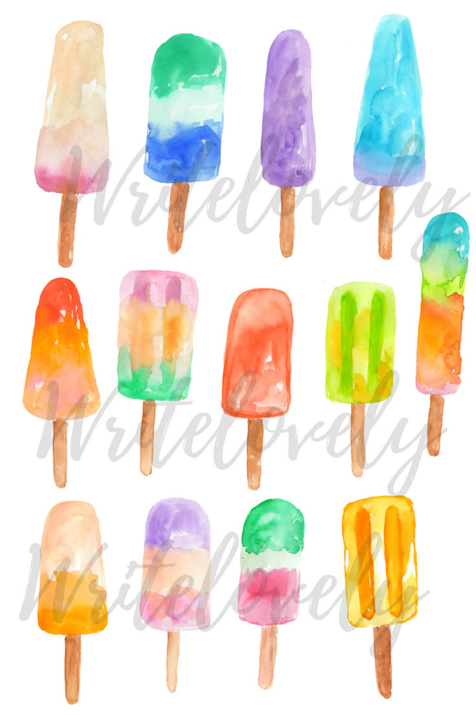 Watercolor Popsicle Clip Art ice Cream Summer Illustration - Etsy