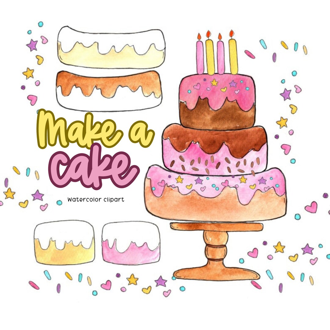 Watercolor Clip Art - Cute Cake, Baking, Make Your Own, Cake Decorating ...