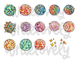 Watercolor Disco Ball Clipart, Retro Groovy Illustration in Png Format ...