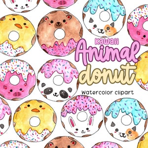 Watercolor Clip Art - Kawaii Donut Animal Clip Art Png Graphics for ...