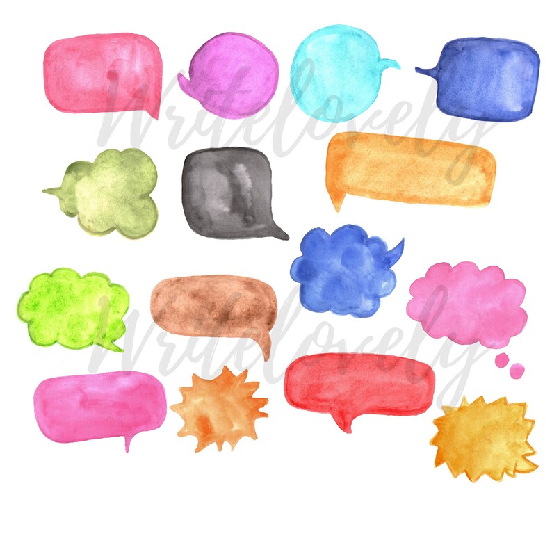 Watercolor Clip Art Speech Bubble Comic Graphics PNG | Etsy