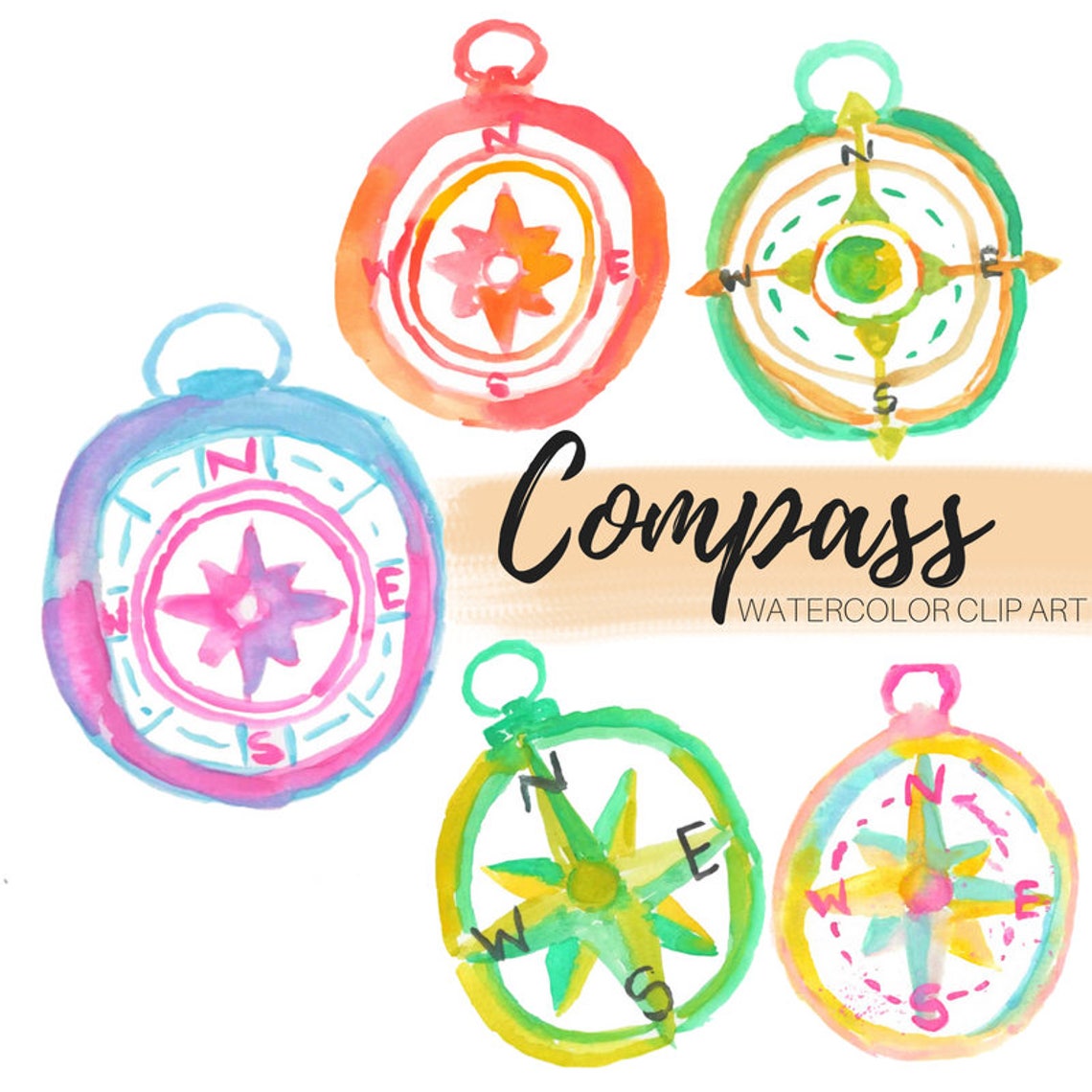 Compass clip art Watercolor clip art Travel Clip Art | Etsy