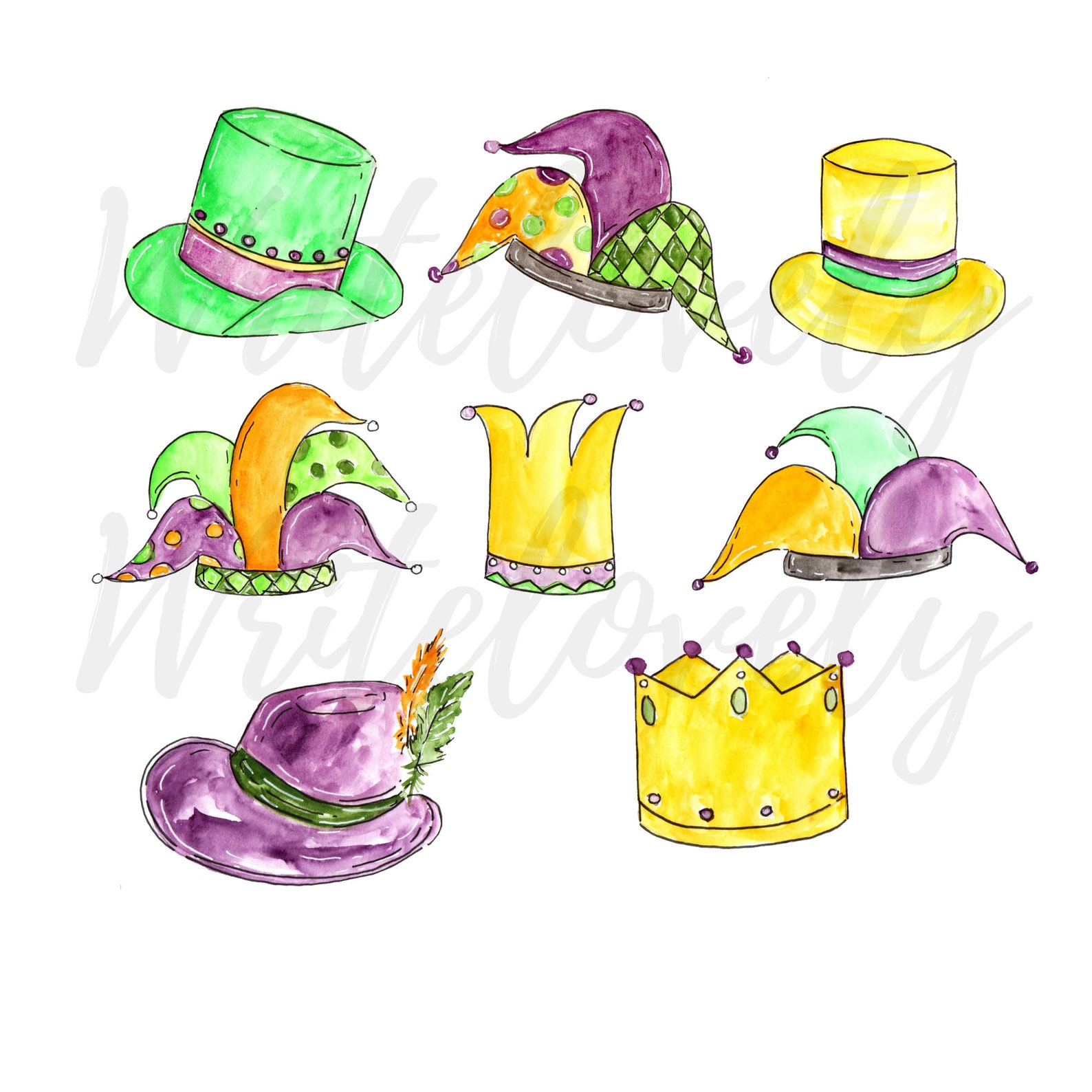 Watercolor Mardi Gras Jester Hat Clipart for Scrapbook and | Etsy