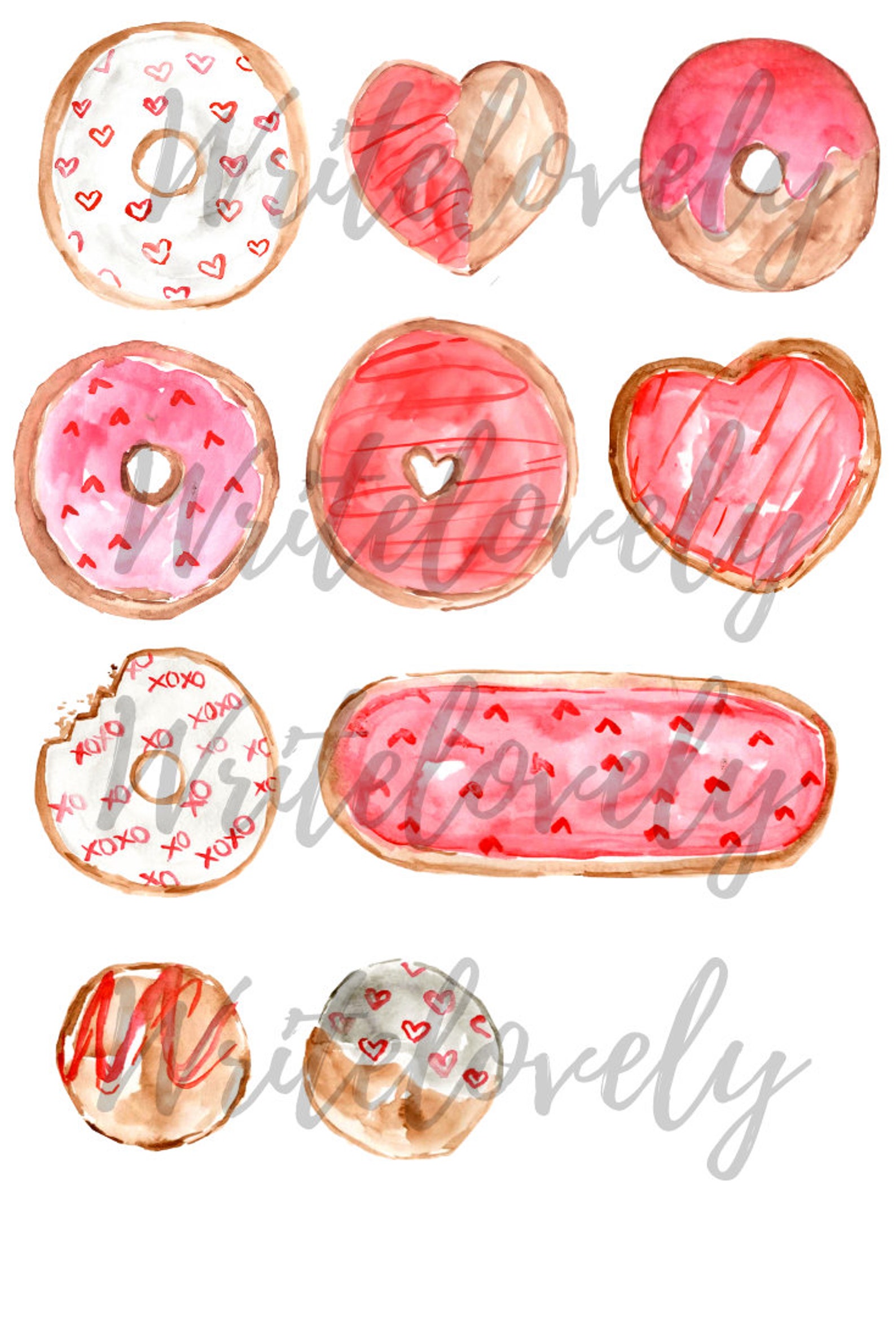 Valentines Day Donut Clipart - Vday - Food Graphics - Dessert - Digital ...