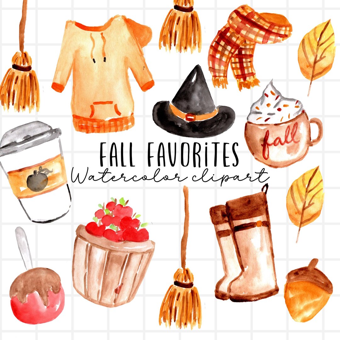 Watercolor Halloween Fall Clipart, Autumn Elements, Pumpkins, Coffee ...