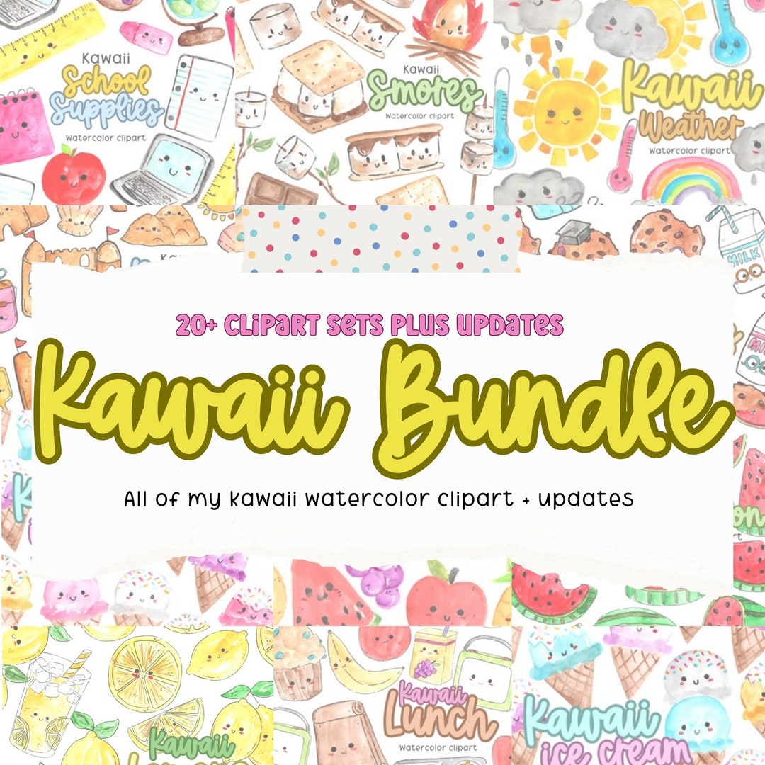 Large Watercolor Clipart - Kawaii Cute Clip Art Bundle - PNG Files for ...