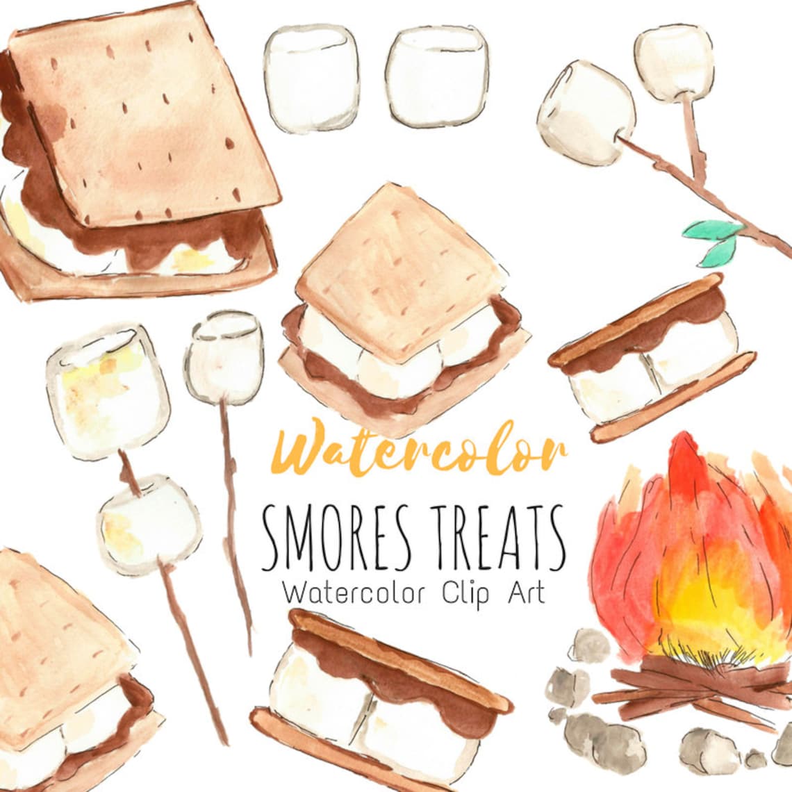 Watercolor Clip Art Smores Clip Art Camping Food - Etsy