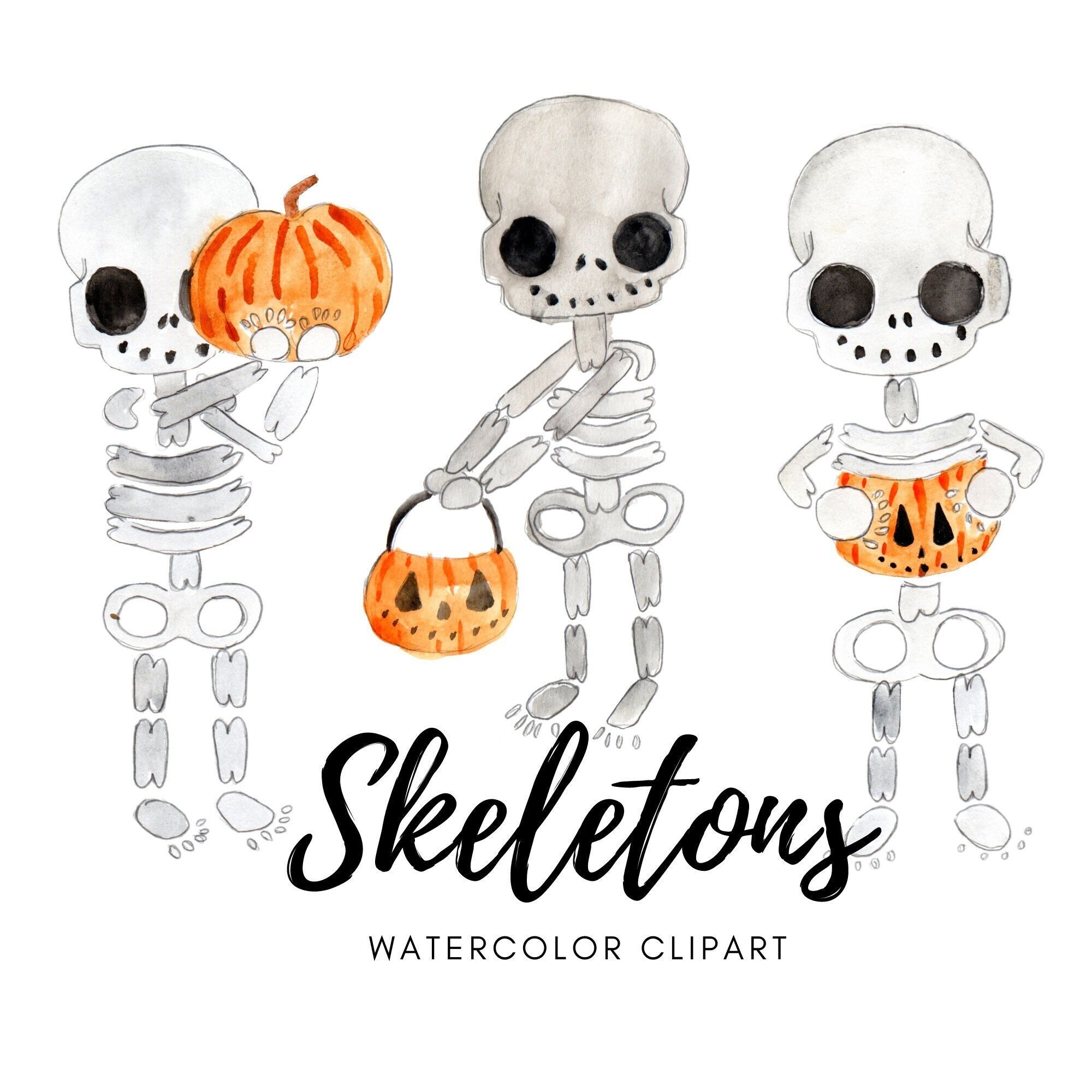 Halloween Clipart Watercolor Skull Skeleton Halloween - Etsy