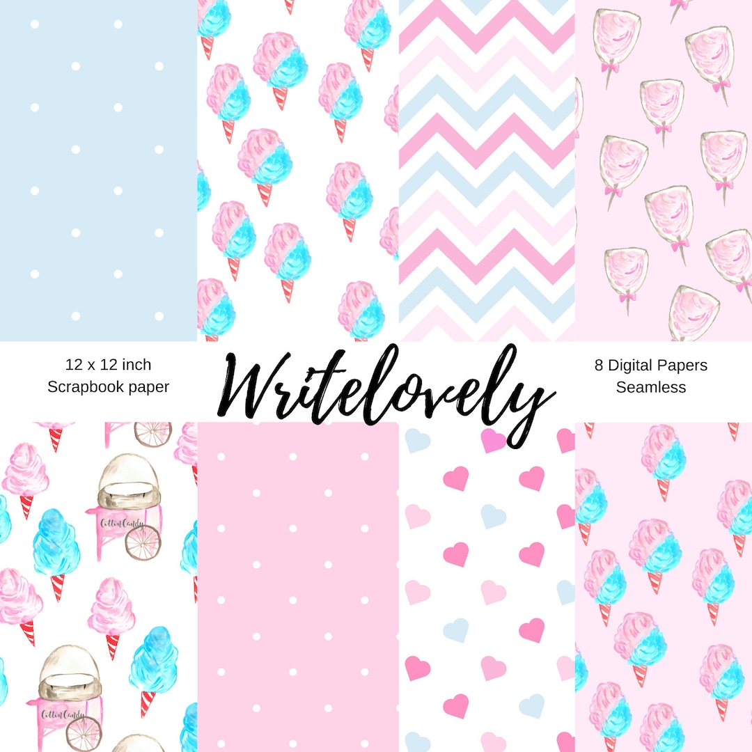 Seamless Scrapbook Cotton Candy Digital Paper - Carnival - Circus ...