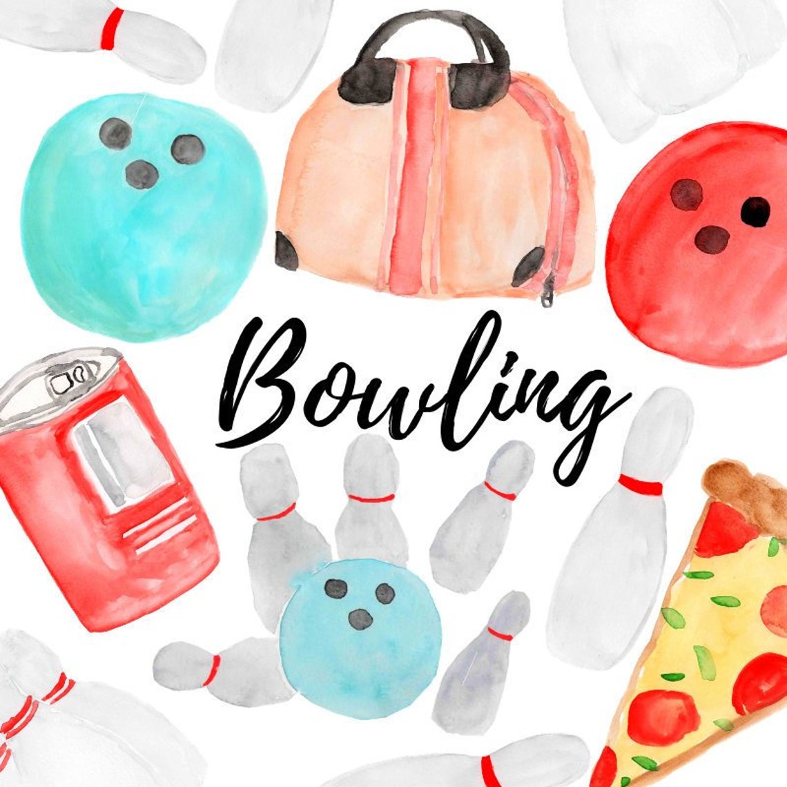 Bowling Clipart Watercolor Clipart Sports Pins Bowling Party - Etsy Sweden
