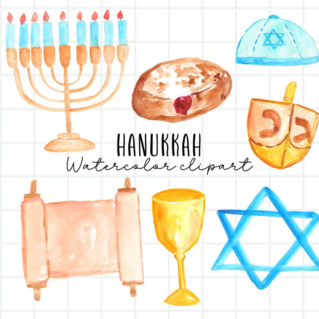 Watercolor Hanukkah Clipart, Holiday, Menorah, Dreidel, Hanukkah ...