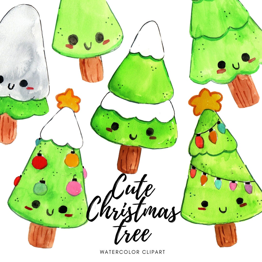 Christmas Clip Art Cute Christmas Trees Holiday Graphics Kawaii Pine ...
