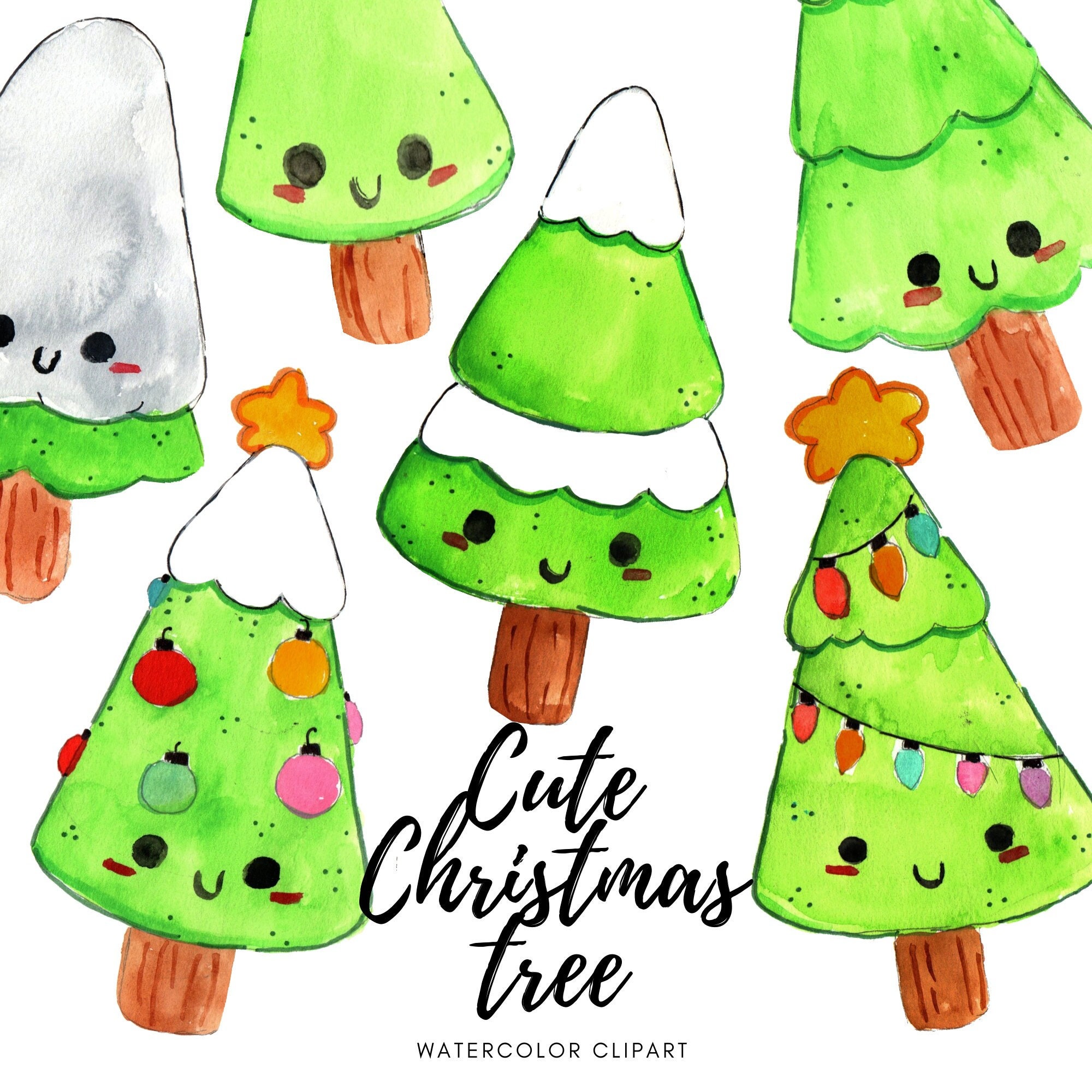 Christmas Clip Art Cute Christmas Trees Holiday Graphics - Etsy