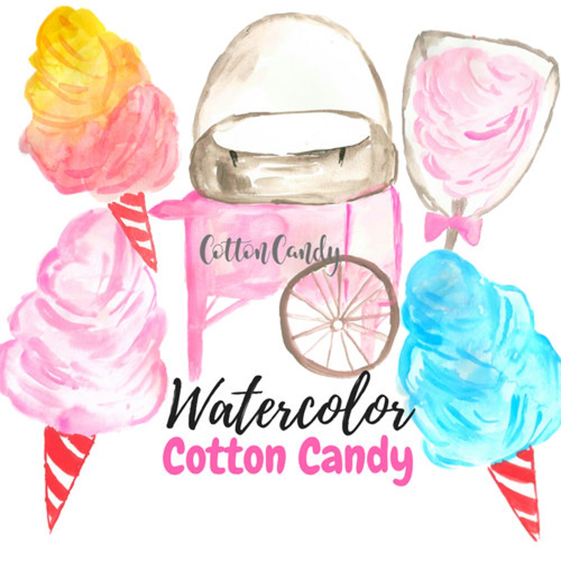Cotton Candy Clip Art Carnival Clip Art Watercolor Clip - Etsy