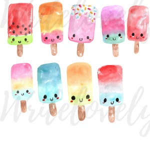 Watercolor Kawaii Popsicle Clipart, Cute Summer Ice Cream Treat Doodle ...