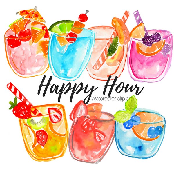 Happy Hour Clip Art Drinks Clipart Food Clipart - Etsy