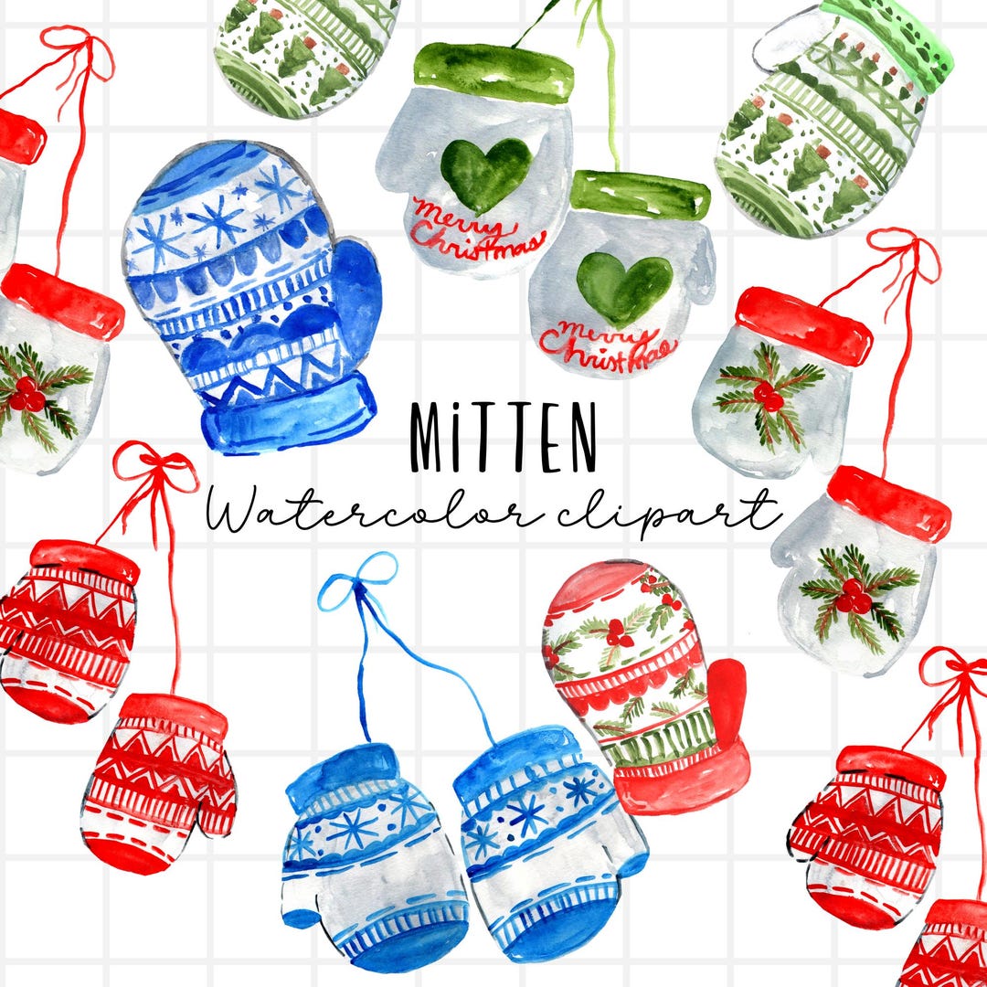 Watercolor Christmas Clipart - Winter - Gloves - Mitten - Holiday ...