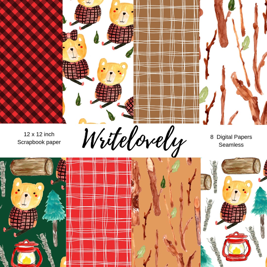 Seamless Woodland Lumber Jack Scrapbook Paper - Nature Forest Digital ...