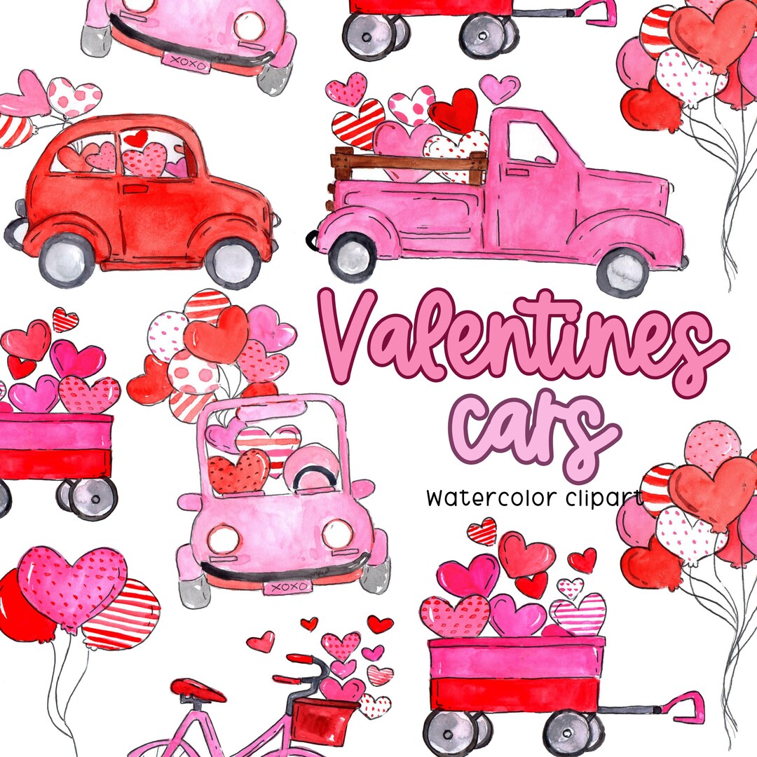 Valentines Day Clip Art - Watercolor Clip Art - Cars - Bike - Truck ...