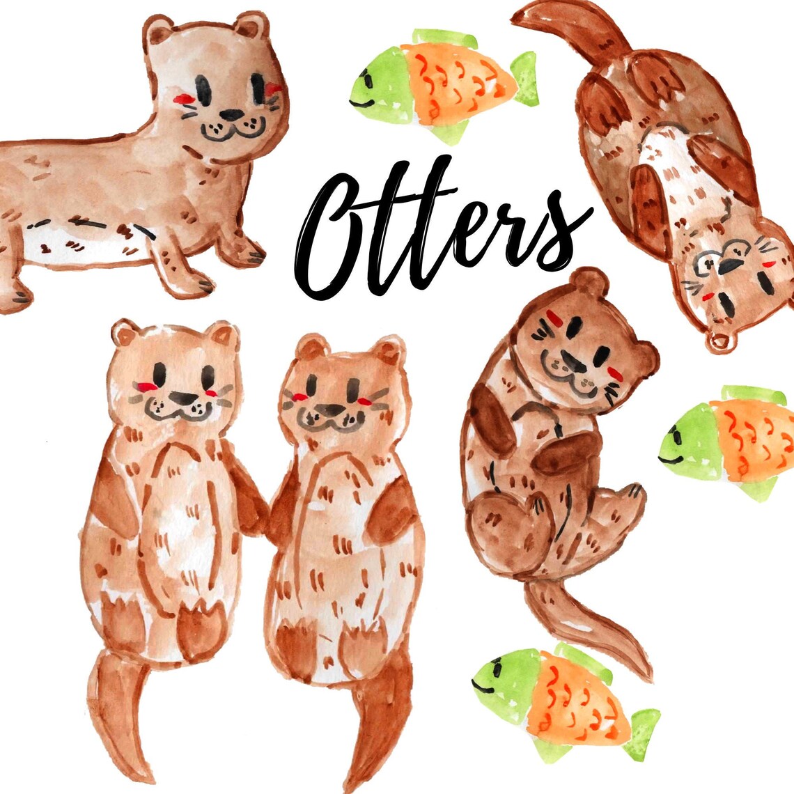 Otter Clipart Cute Watercolor Animal Graphics Commercial - Etsy