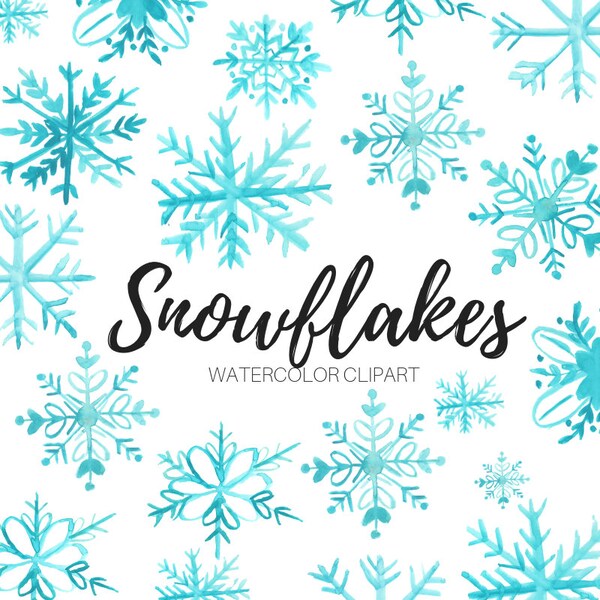Watercolor Snowflakes Clipart - Etsy