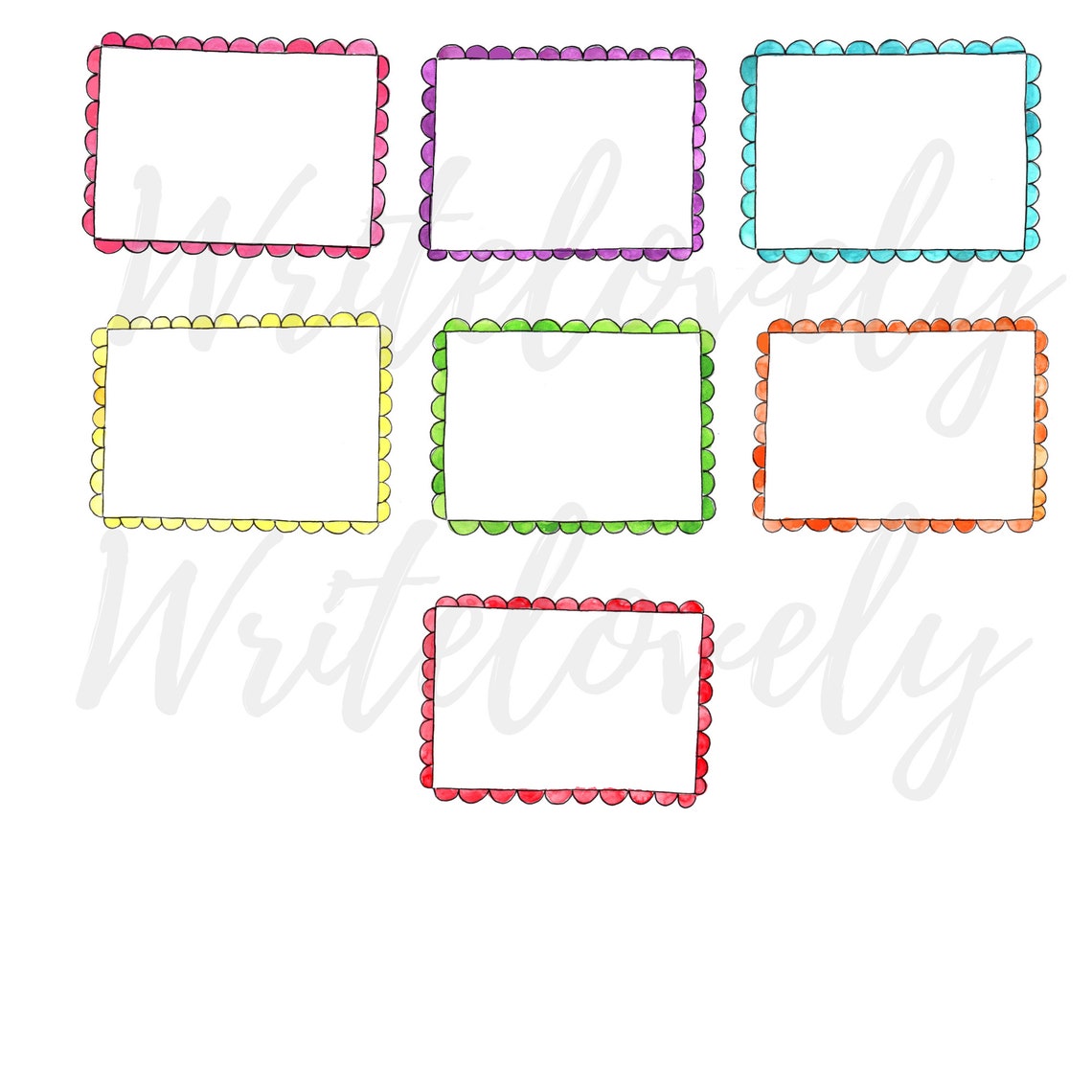 Scallop Borders Clipart Border Graphics Rainbow Doodle - Etsy