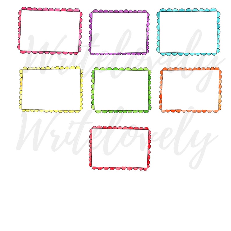 Scallop Borders Clipart Border Graphics Rainbow Doodle - Etsy