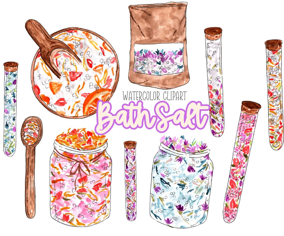 Spa Clipart - Watercolor Clipart, Bath Salt, Bath Time, Pamper, Herbal ...