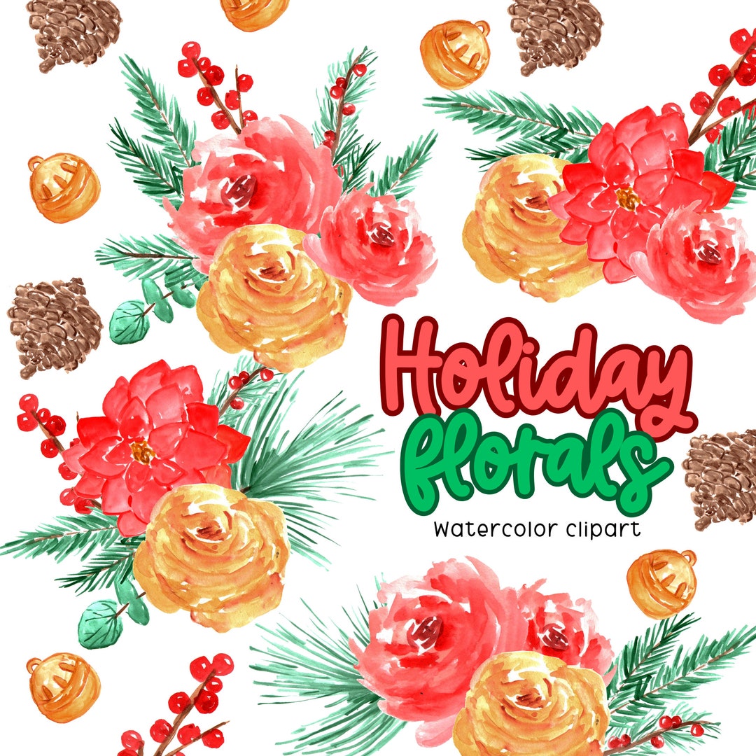 Watercolor Christmas Clipart Winter Graphics Floral Clipart ...