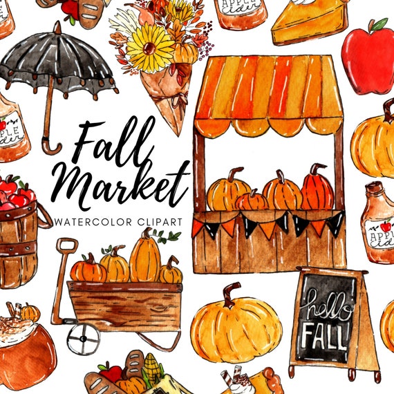 Watercolor Clipart Fall Market Farmers Market Autumn Flea - Etsy