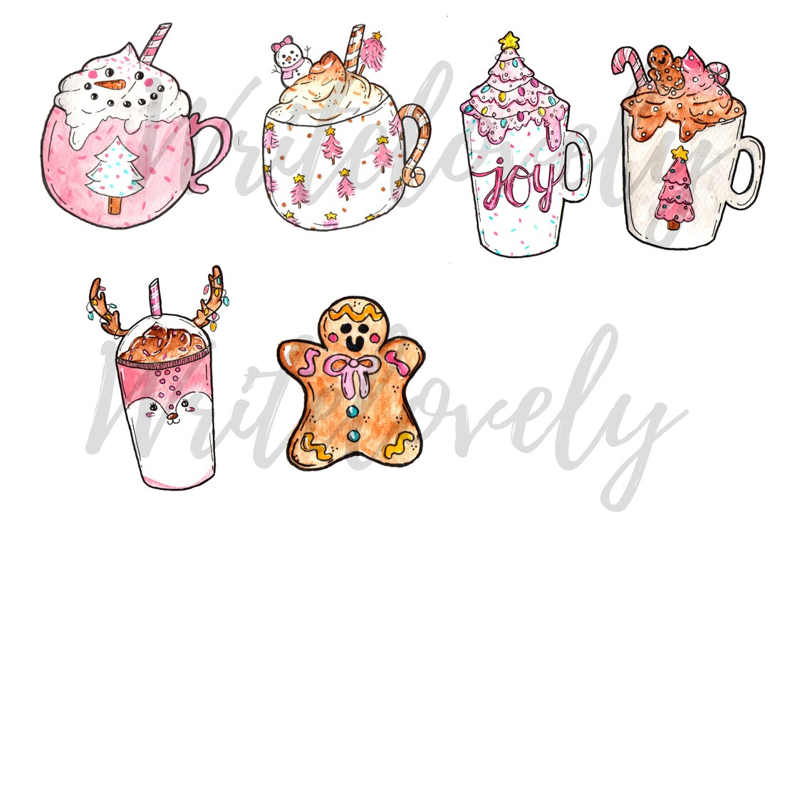 Watercolor Clipart - Pink Christmas Mug, Coffee, Hot Chocolate, Hot ...