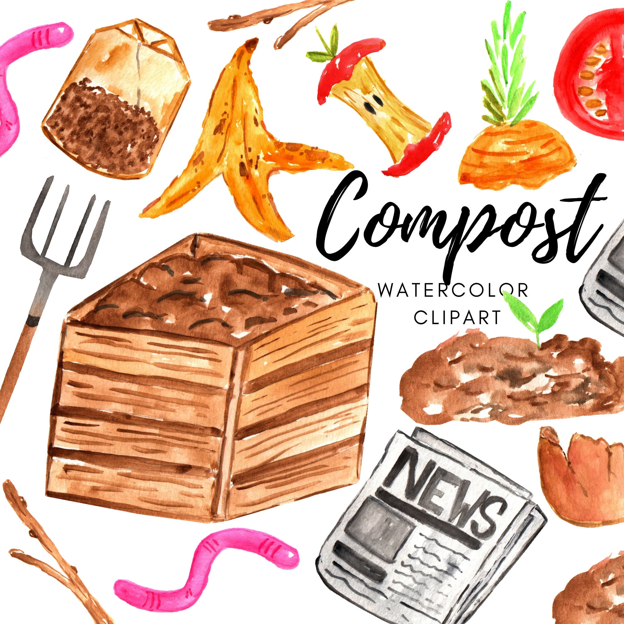 Watercolor Clipart Compose Clipart Earth Day Eco Green | Etsy UK