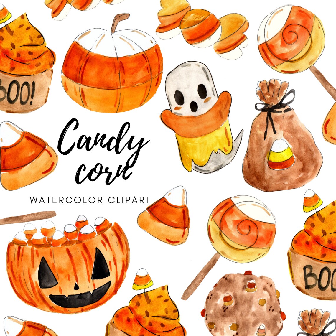 Halloween Clipart Watercolor Candy Corn Fall Dessert - Etsy