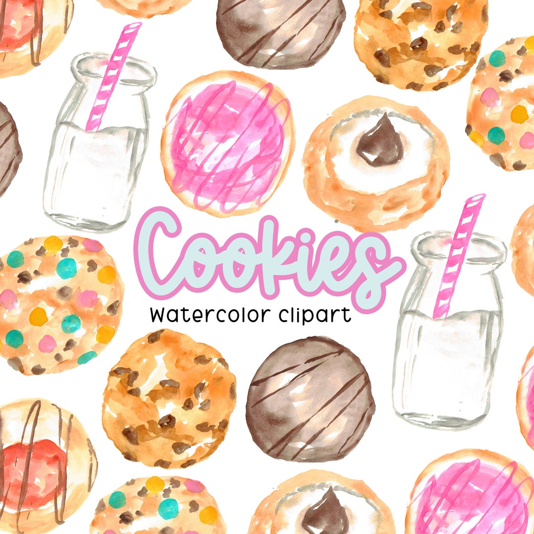 Watercolor Cookie Clipart, 8 Cookies and Milk Baking Graphics in Png ...
