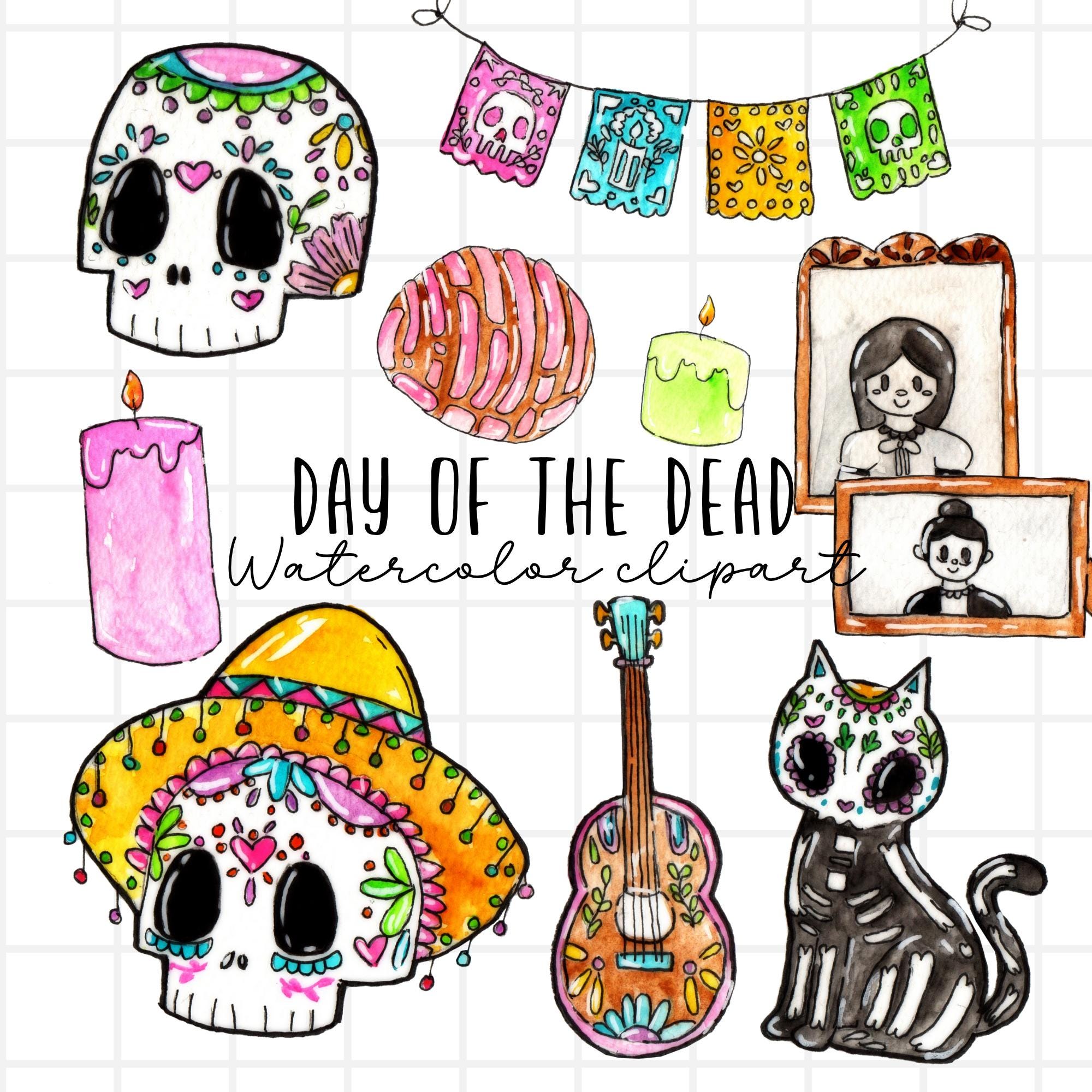 Watercolor Clipart, Day of the Dead, Dia De Muertos, Sugar Skull ...