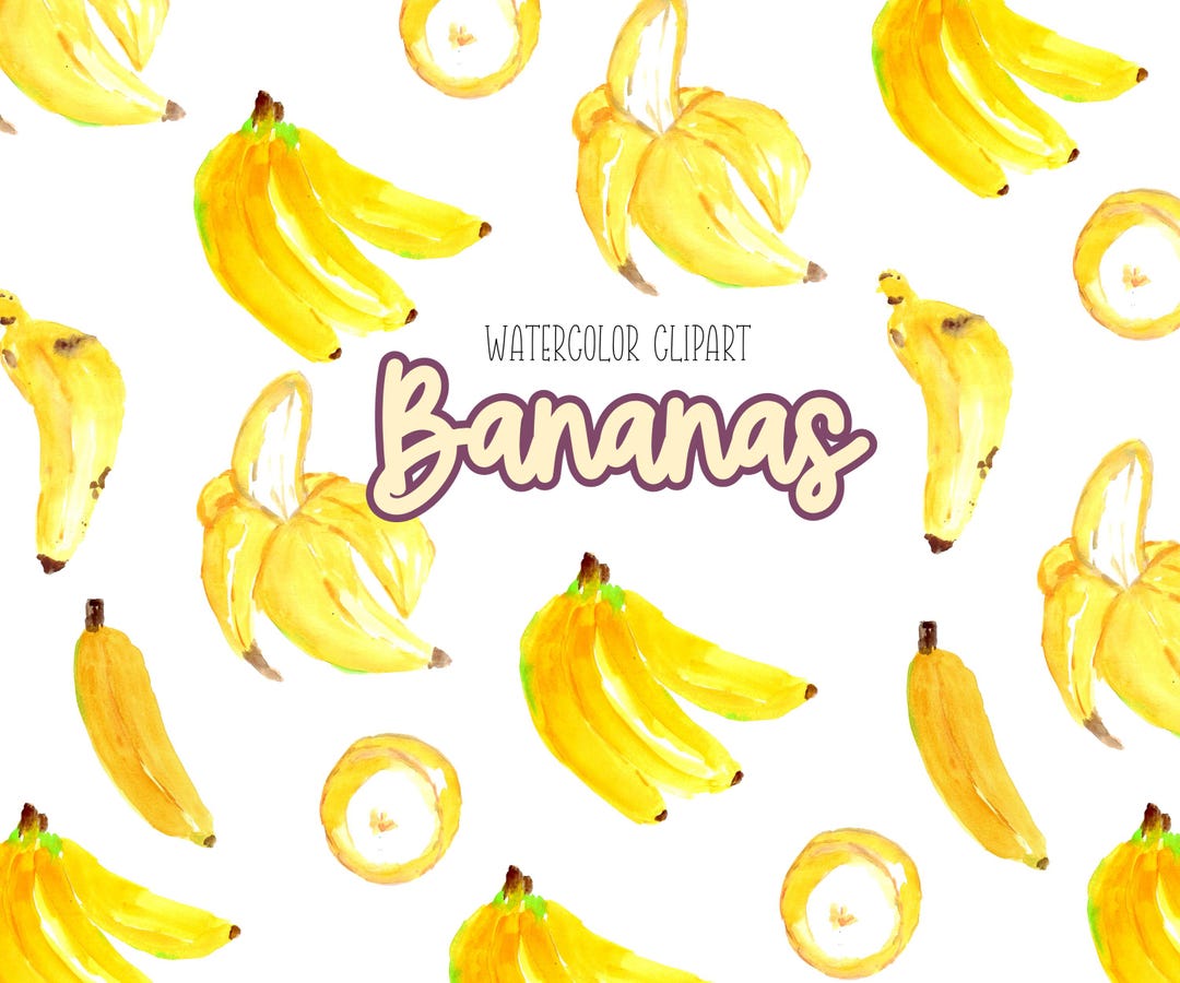 Watercolor Banana Clipart, Fruit Illustration, Healthy Food Banana Peel ...