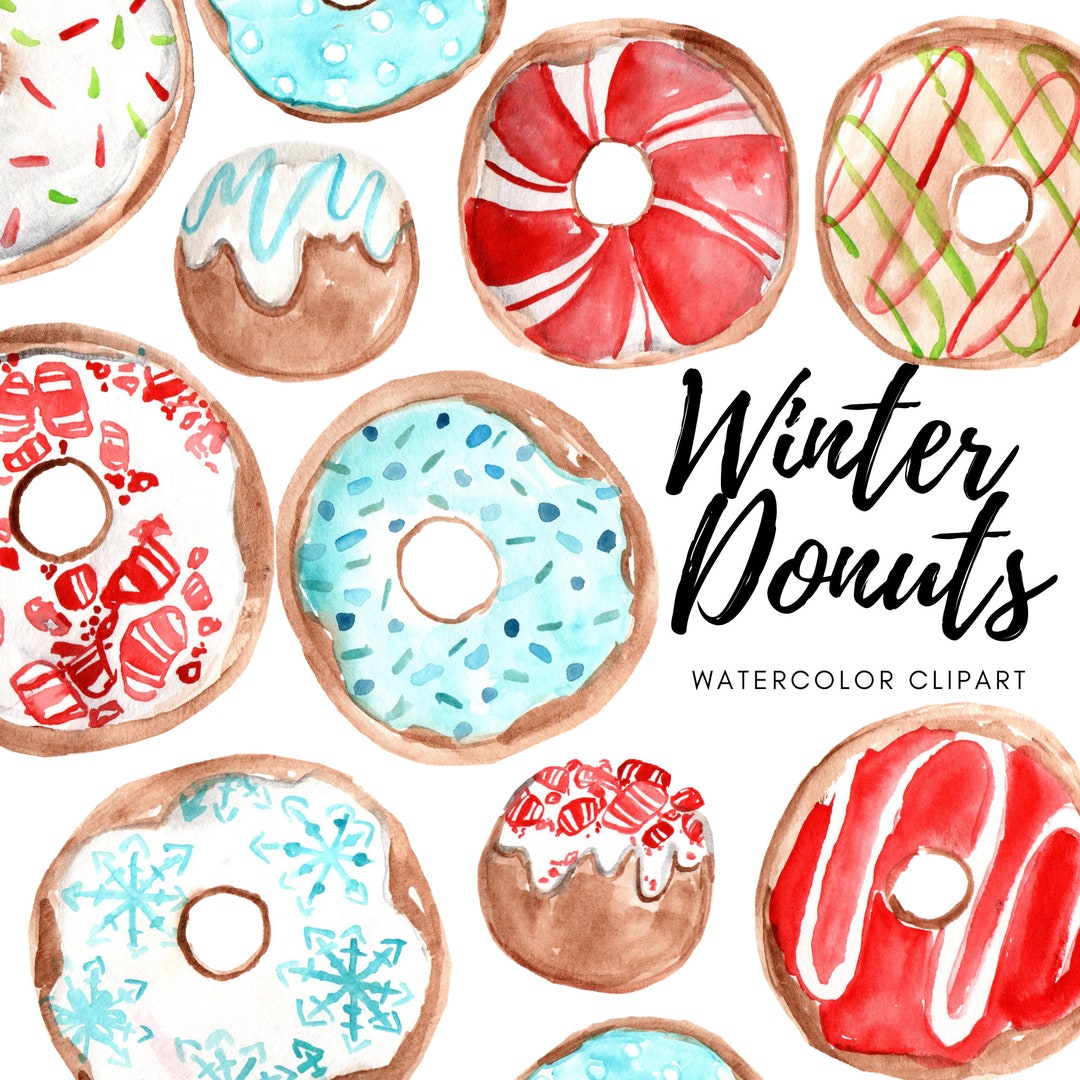 Holiday Winter Donut Clipart Watercolor Clip Art Christmas - Etsy