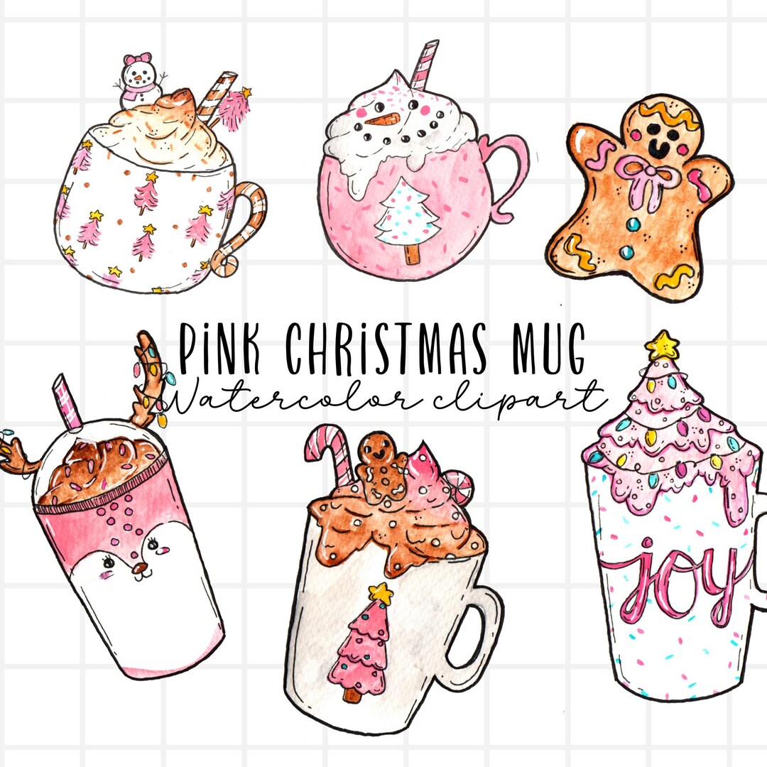 Watercolor Clipart - Pink Christmas Mug, Coffee, Hot Chocolate, Hot ...