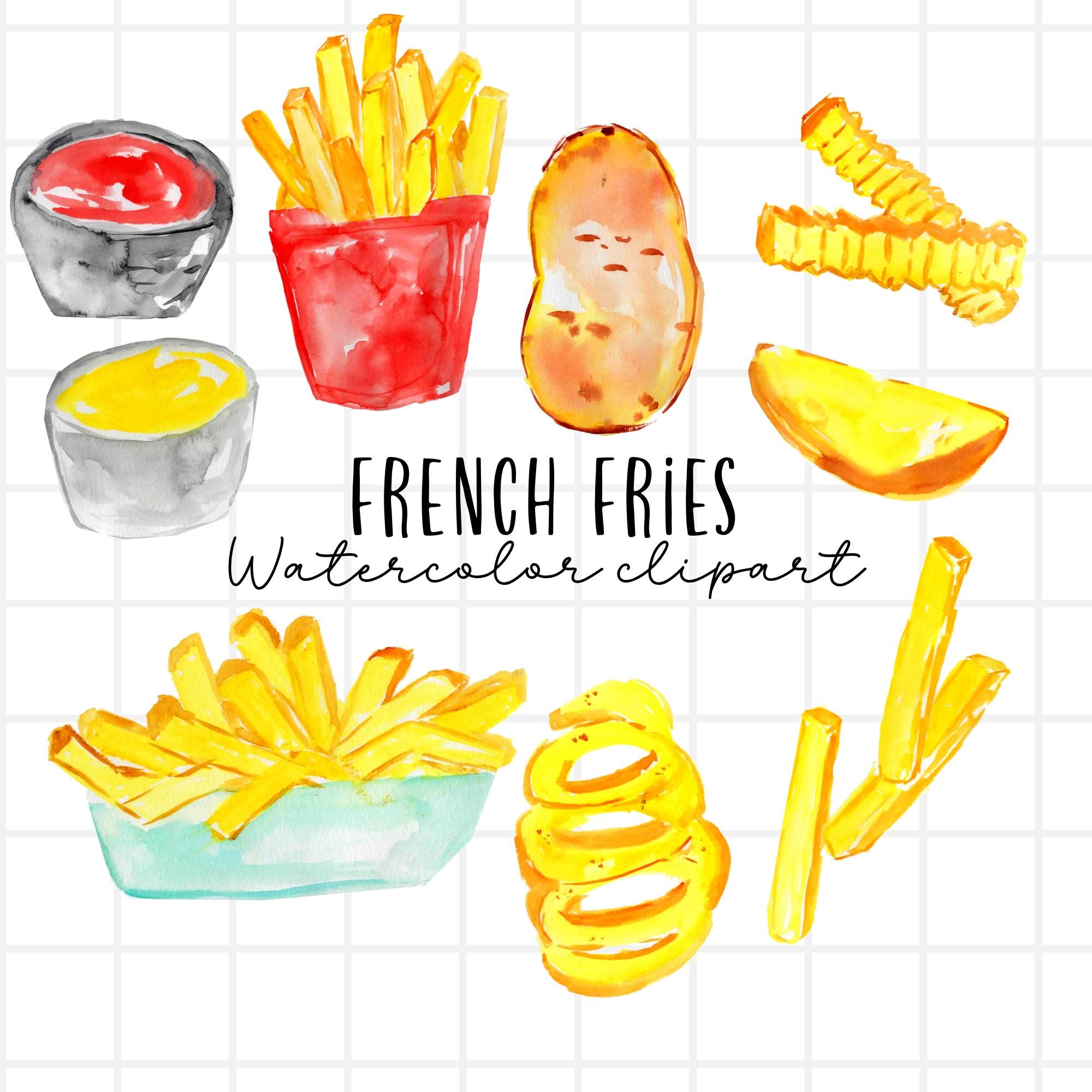 Watercolor French Fries Clipart - Food, Fast Food Graphics Commercial ...